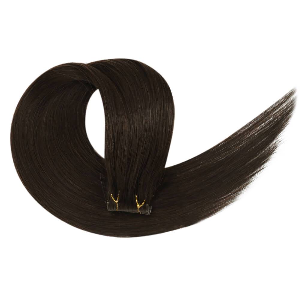 Dark Brown Tape Skin Weft Human Hair Extensions Seamless Straight #4 ...