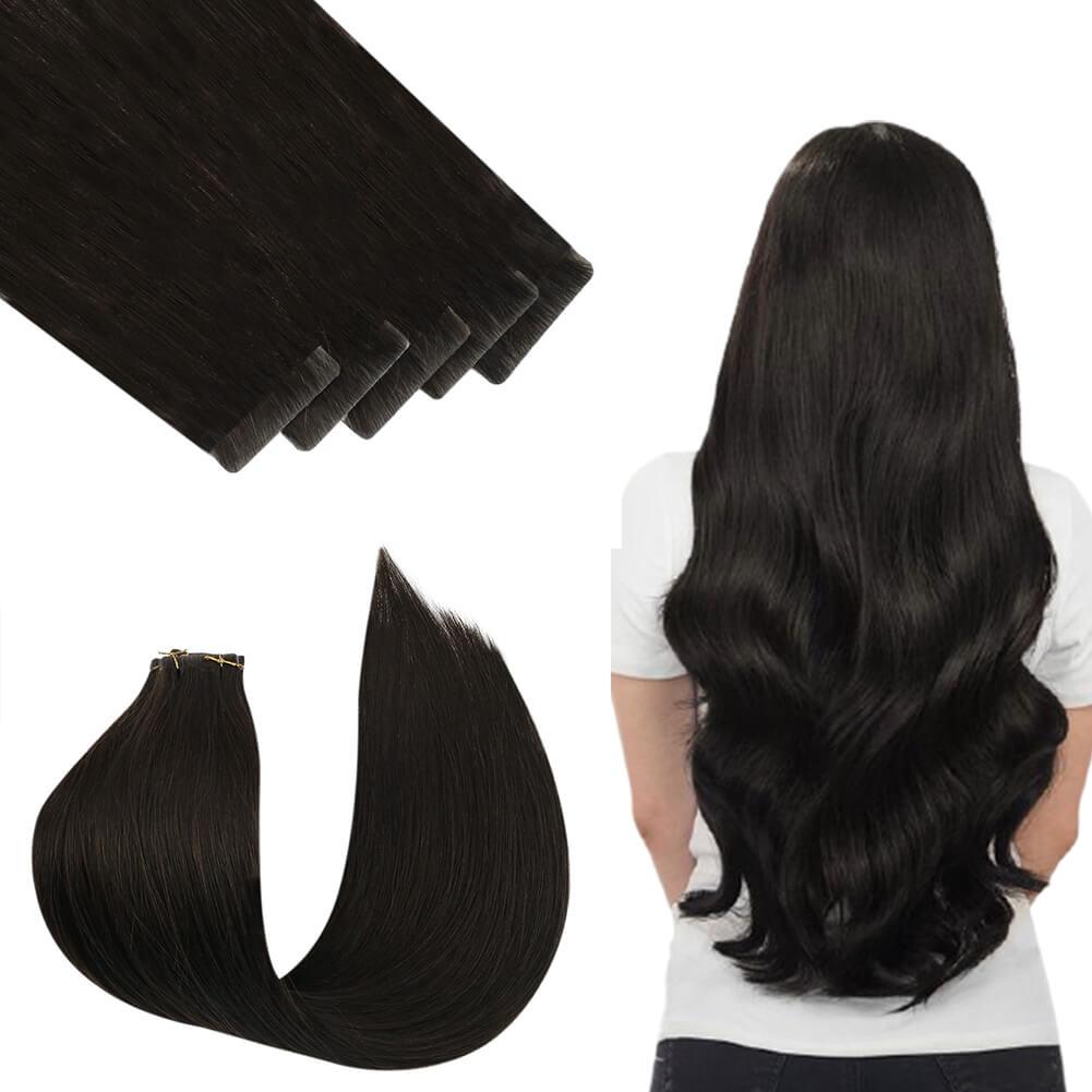 PU Skin Weft Virgin Human Inject Hair Extensions Darkest Brown #2 ...